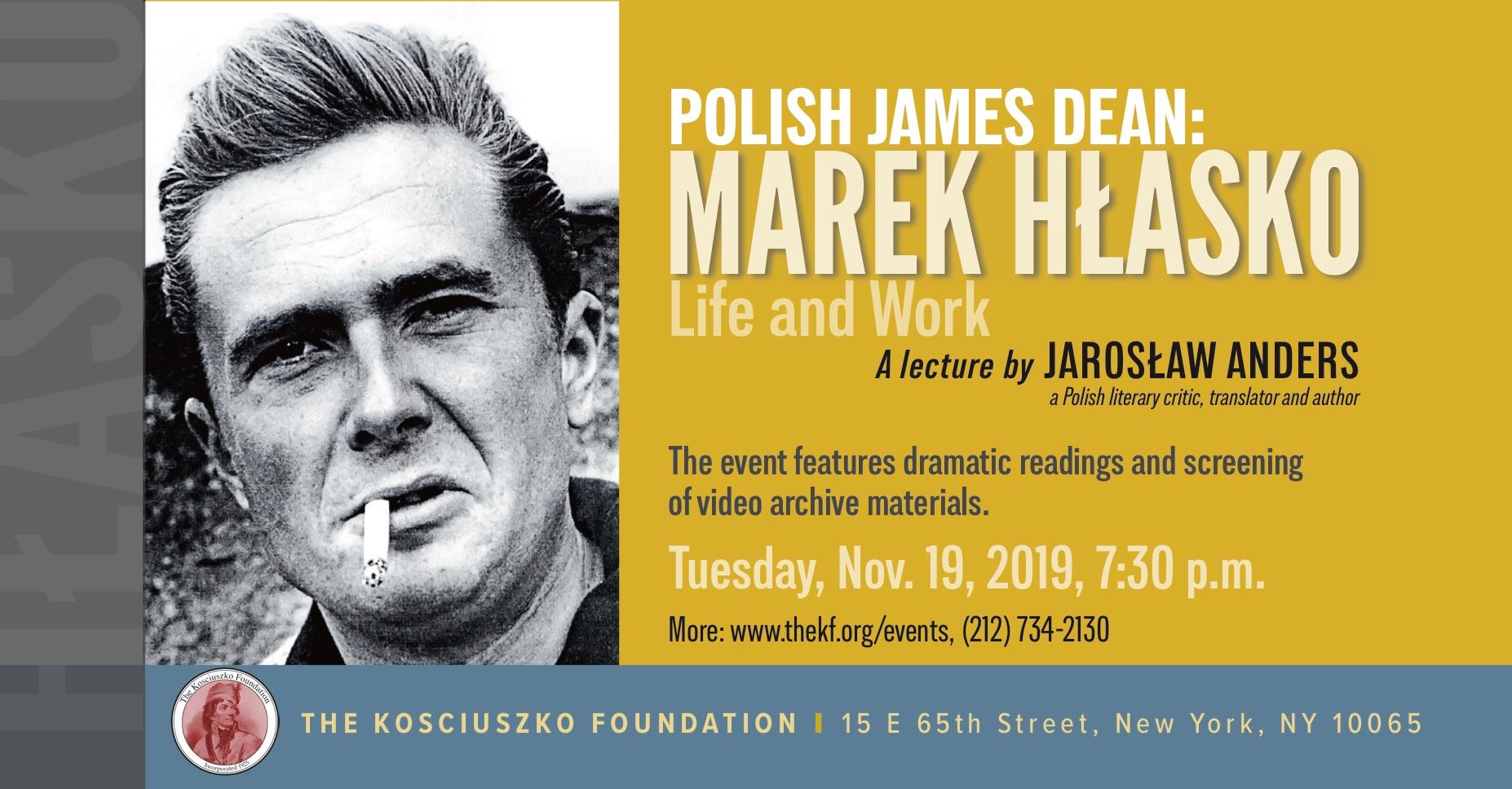 Polish James Dean: Marek Hlasko - Life and Work at The Kosciuszko ...